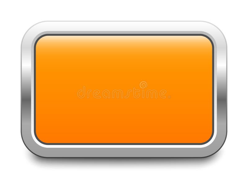 Rectangular Orange Metal Button Isolated on a White Background. Blank ...