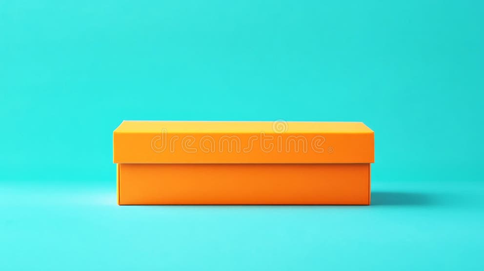 Rectangular Orange Packaging Box on Bright Aquamarine Background in ...