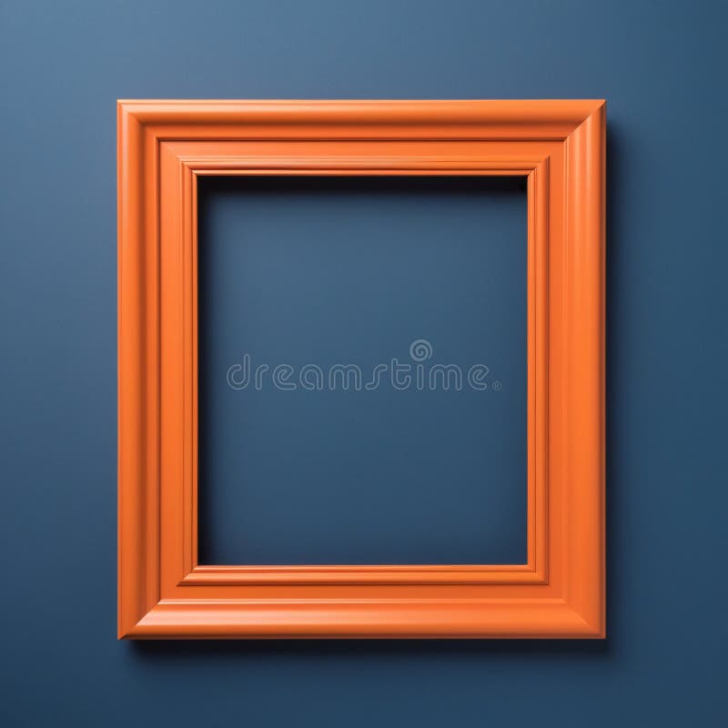 A Rectangular Orange Photo Frame Hangs on a Bare Concrete Wall Stock ...