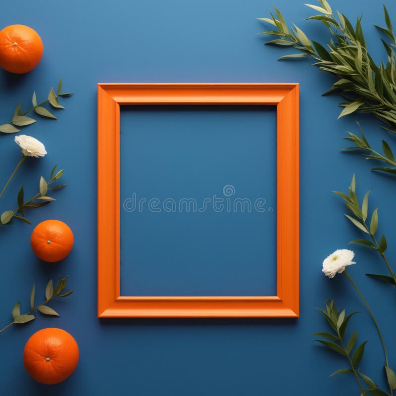 A Rectangular Orange Photo Frame Hangs on a Bare Concrete Wall Stock ...