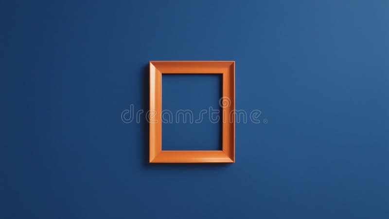 A Rectangular Orange Photo Frame Hangs on a Bare Concrete Wall Stock ...