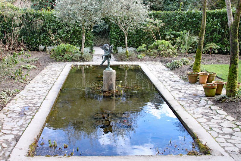 Rectangular Ornamental Pond in an English Country Garden Stock Photo ...