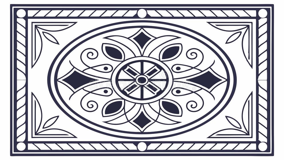 Rectangular Ornate Pattern with Oval Frame and Floral Motif. Vector ...