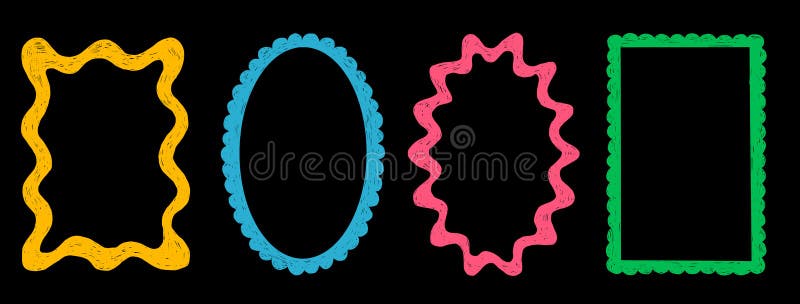 Rectangular and Oval Frame with Scalloped Edges. Set of Drawing Wavy ...