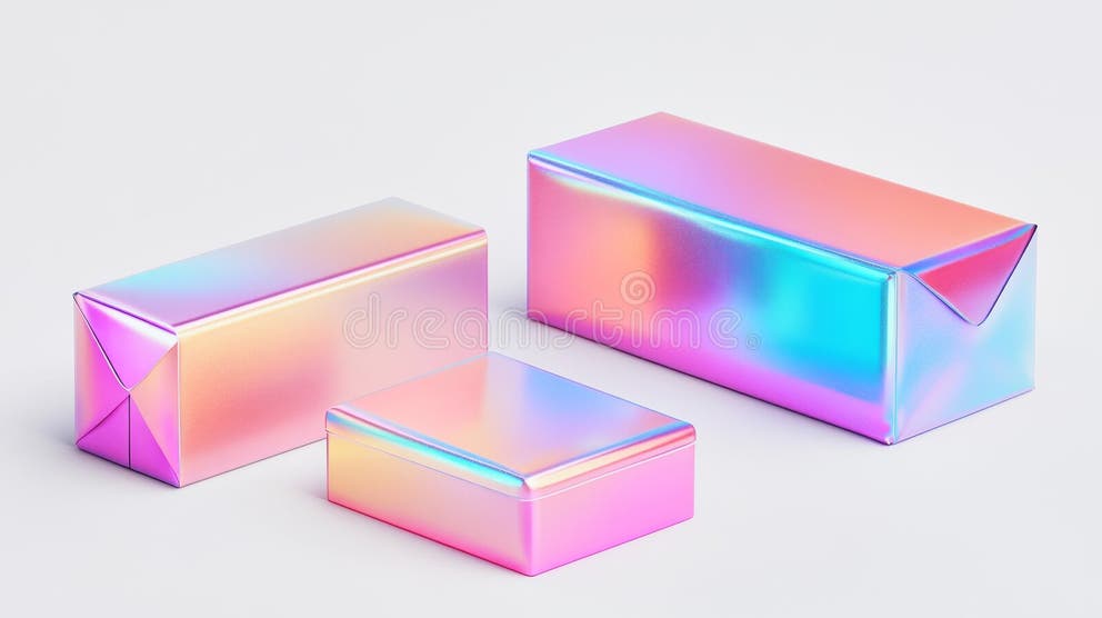 Rectangular Packaging Boxes Mockups with Futuristic Holographic Design ...