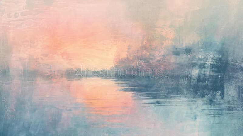 A Rectangular Painting of a Natural Landscape with a Sunset Over a Lake ...