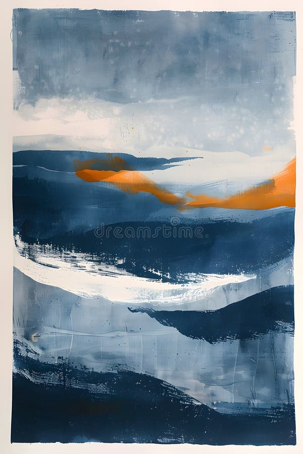 Painting of a Blue and Orange Landscape with a Vivid Sky and Sloping ...