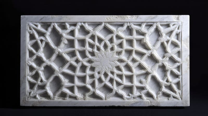 A Rectangular Panel of White Stone with Islamic Geometric Patterns ...