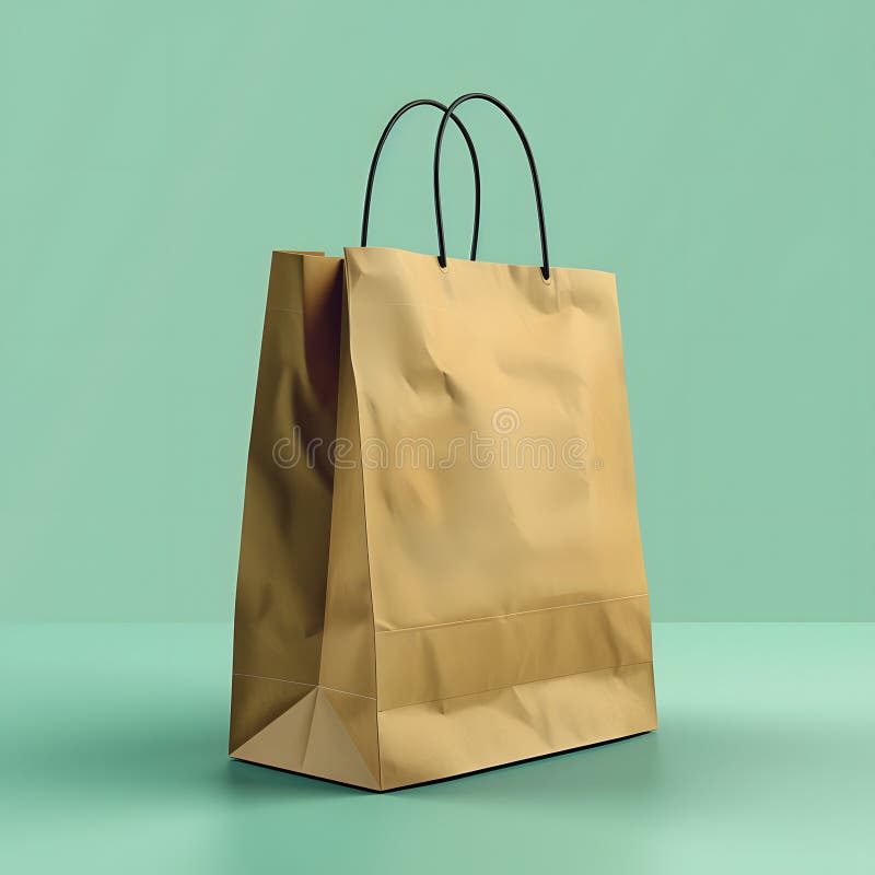 A Rectangular Paper Bag with Black Handles Sits on a Green Surface ...