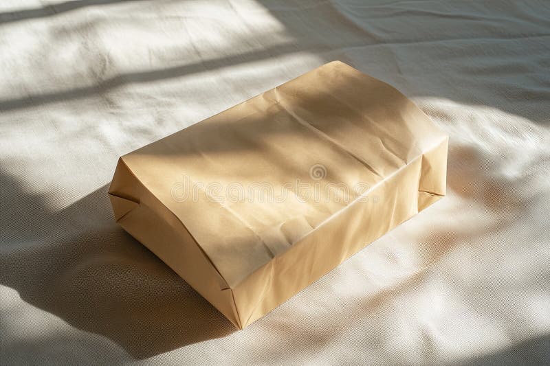 Rectangular Paper Bag with Neatly Folded Edges Lying on a Light Beige ...
