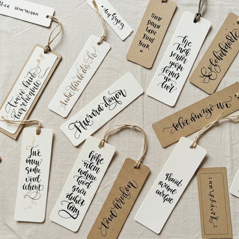 Rectangular Paper Bookmarks with Elegant Calligraphy in Various Styles ...