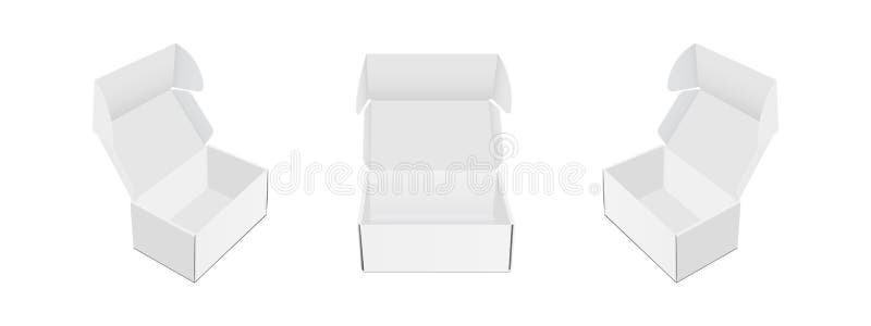 Rectangular Paper Box with Front and Side Views, Opened Lid Stock ...