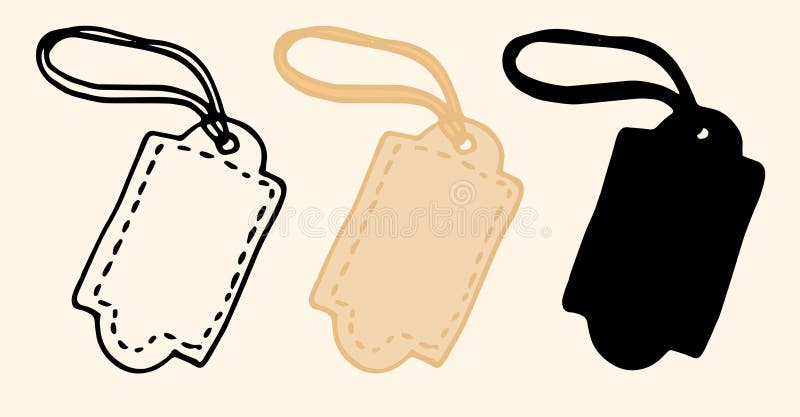 Rectangular Paper Gift Tag. Hand-drawn in a Doodle Style, Black Outline ...