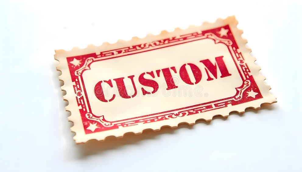 Rectangular Paper Stamp with Perforated Edges Features Bold Red Text ...