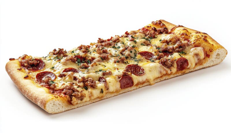 Rectangular Pepperoni and Beef Pizza with Melted Cheese Stock ...