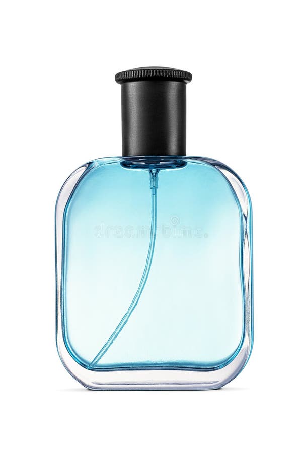 Elegant Transparent Bottle Blue Perfume Isolated White Background ...