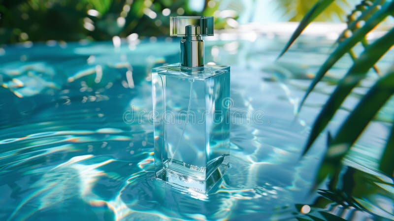Rectangular Perfume Bottle in Clear Blue Water, Highlighted by Sunlight ...
