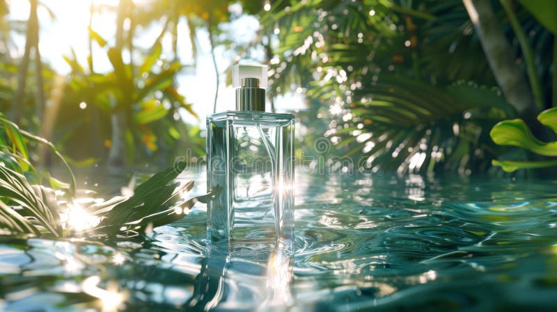 Rectangular Perfume Bottle in Clear Blue Water, Highlighted by Sunlight ...