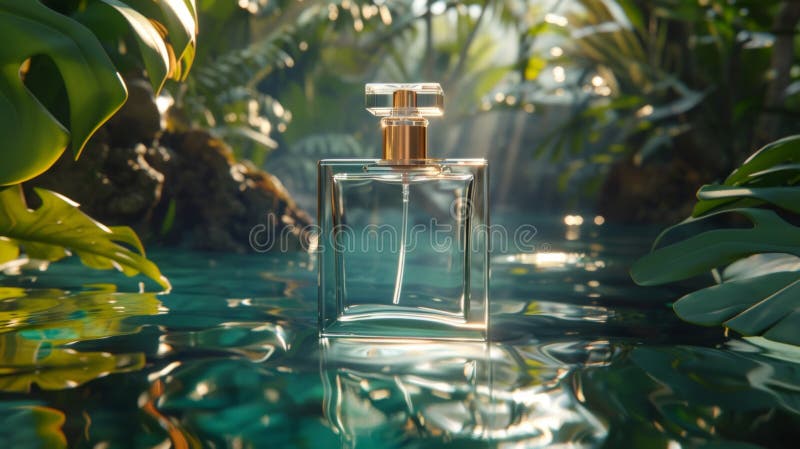 Rectangular Perfume Bottle in Clear Blue Water, Highlighted by Sunlight ...