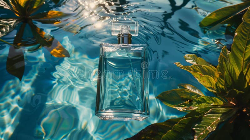 Rectangular Perfume Bottle in Clear Blue Water, Highlighted by Sunlight ...