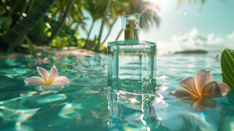 Rectangular Perfume Bottle in Clear Blue Water, Highlighted by Sunlight ...