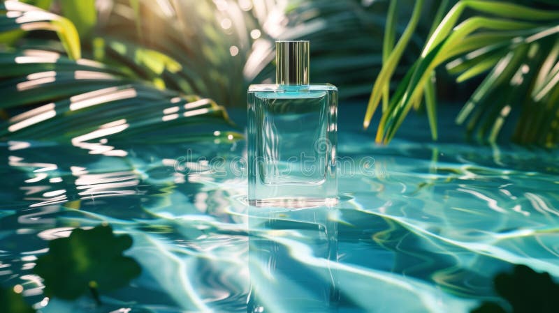 Rectangular Perfume Bottle in Clear Blue Water, Highlighted by Sunlight ...