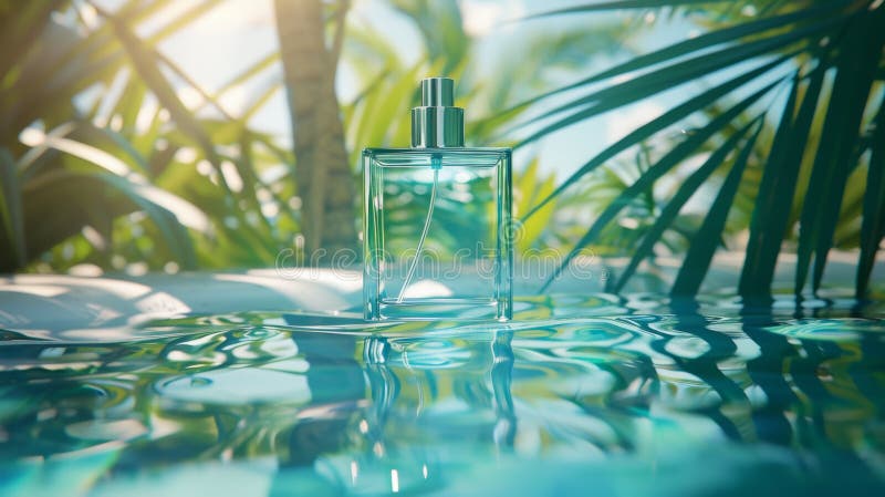 Rectangular Perfume Bottle in Clear Blue Water, Highlighted by Sunlight ...