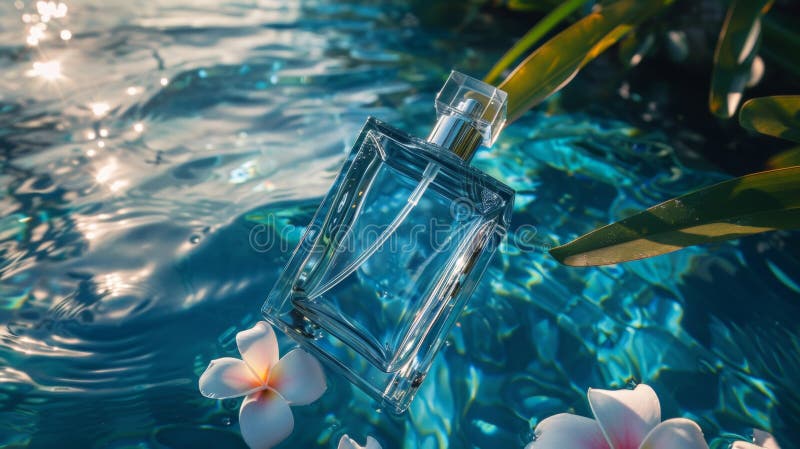 Rectangular Perfume Bottle in Clear Blue Water, Highlighted by Sunlight ...