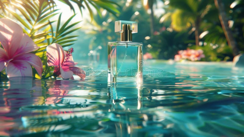 Rectangular Perfume Bottle in Clear Blue Water, Highlighted by Sunlight ...