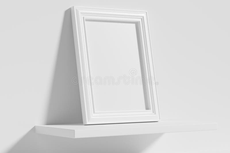 Rectangular Photo Frame on White Shelf Leaning at Wall Diagonal View ...