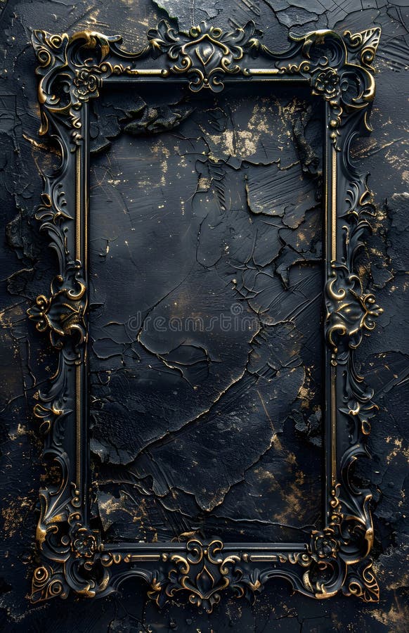 A Rectangular Picture Frame Hangs on the Black Wall Stock Photo - Image ...