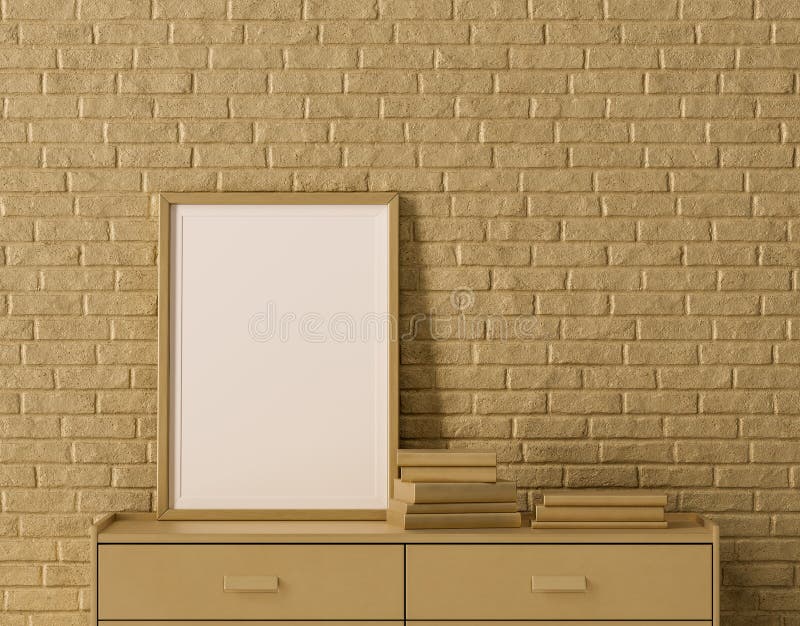 Rectangular Picture Frame Yellow Metallic Monochrome Interior Room with ...