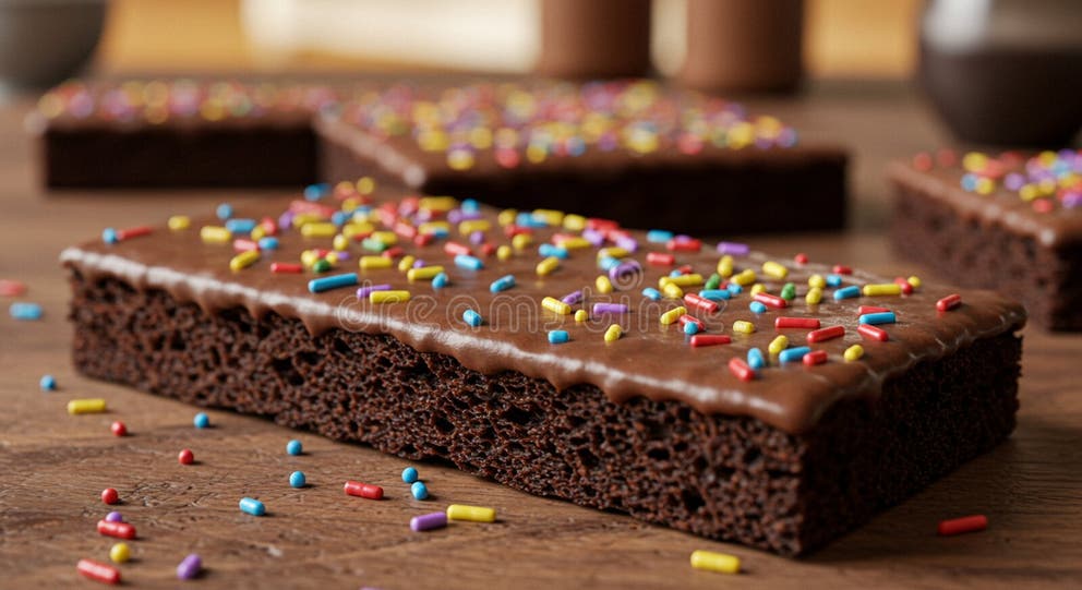 A Rectangular Piece of Chocolate Cake Topped with a Smooth Layer of ...