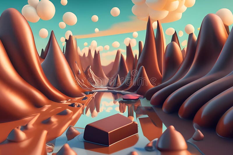A Rectangular Piece of Chocolate Floats in a Chocolate River among ...