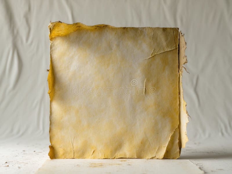 Rectangular Piece Old Yellowed Paper Rough Texture Appears with Burnt ...
