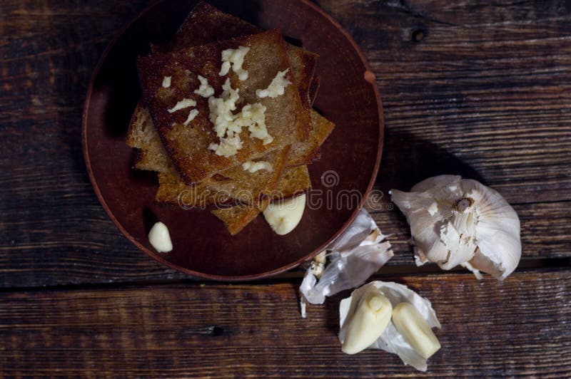 Rectangular Pieces of Bread and Garlic. Ukrainian Toast Stock Photo ...