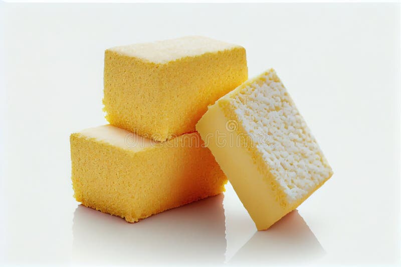 Rectangular Pieces of Sweet Sponge Cake Crumbs on White Background ...