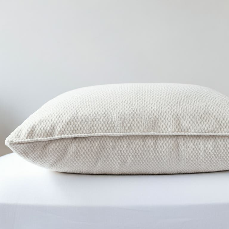 Rectangular Pillow with Textured, Cream-colored Fabric Cover, Placed on ...