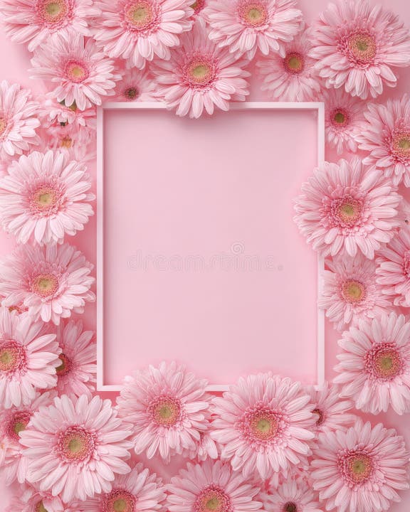 A Rectangular Pink Frame is Surrounded by Fresh Pink Flowers Arranged ...