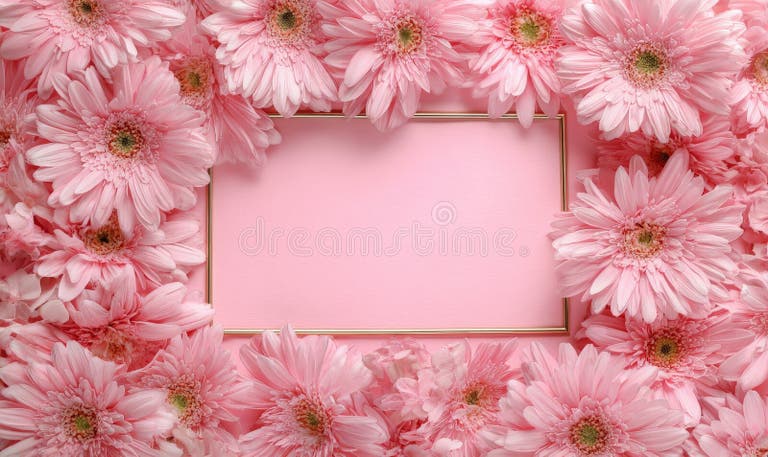 A Rectangular Pink Frame is Surrounded by Fresh Pink Flowers Arranged ...
