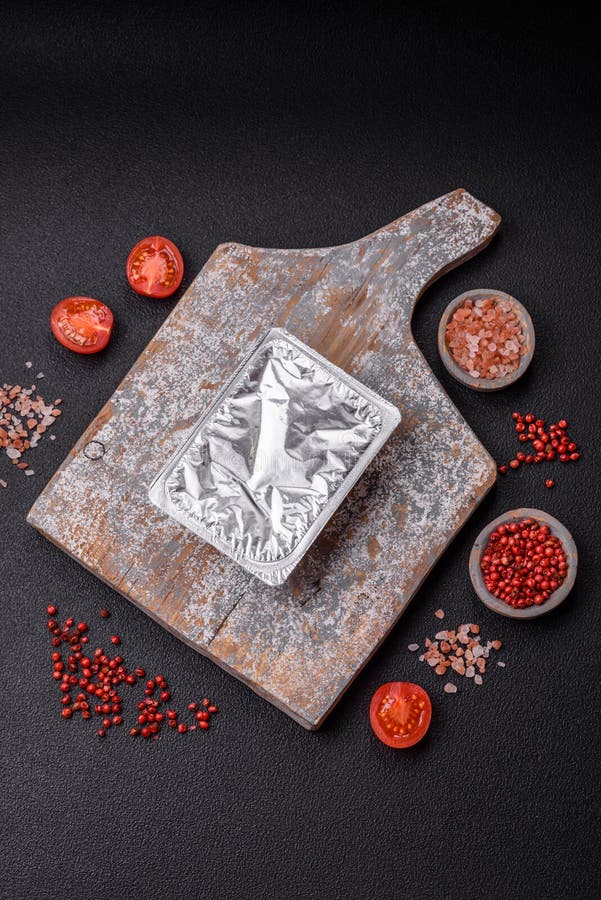 Rectangular Plastic Box with Yogurt or Cheese Hermetically Sealed with ...