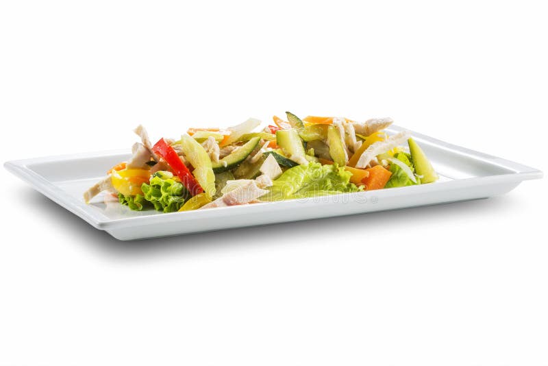 Rectangular Plate with Chicken Salad and Vegetable Julienne Stock Photo ...