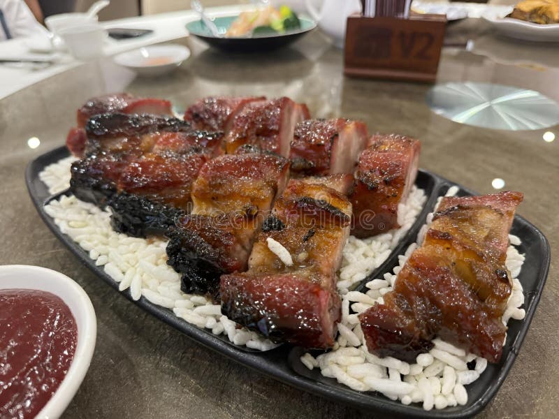 Rectangular Platter Filled with Assorted Meats and Rice Stock Image ...