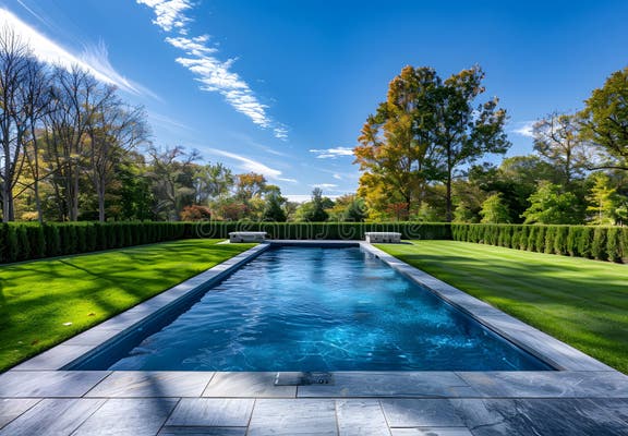 Rectangular Pool in Backyard of American Home Stock Illustration ...