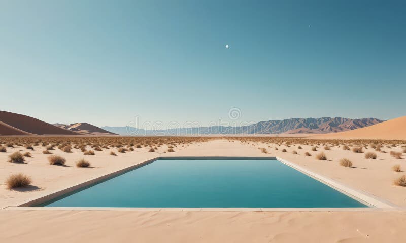 Rectangular Pool with Light Blue Surface Sits in Desert Landscape ...