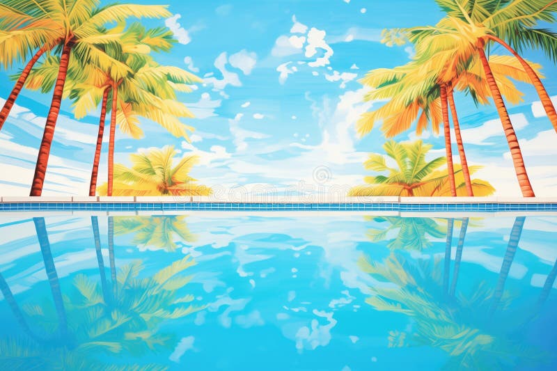 Rectangular Pool Under Palm Trees with Clear Blue Water Stock Photo ...