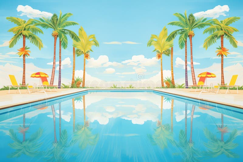 Rectangular Pool Under Palm Trees with Clear Blue Water Stock Photo ...