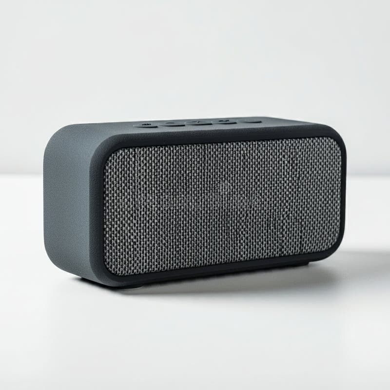 Rectangular Portable Speaker with a Textured Gray Fabric Front and ...