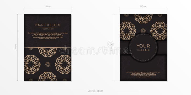 Rectangular Postcard Design in Black with Luxurious Patterns. Vector ...