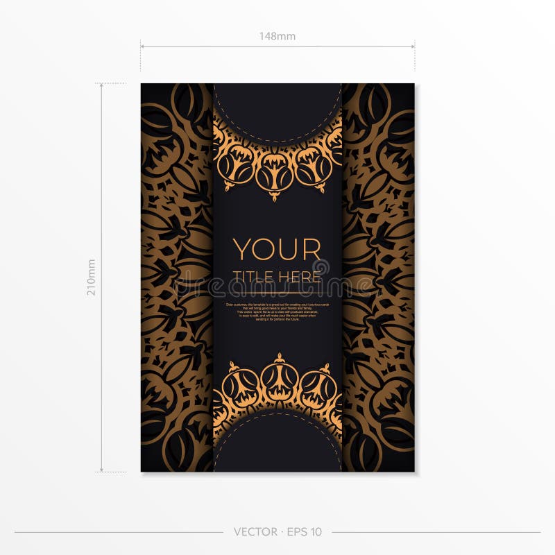 Rectangular Postcard Template Black with Luxurious Patterns. Print ...